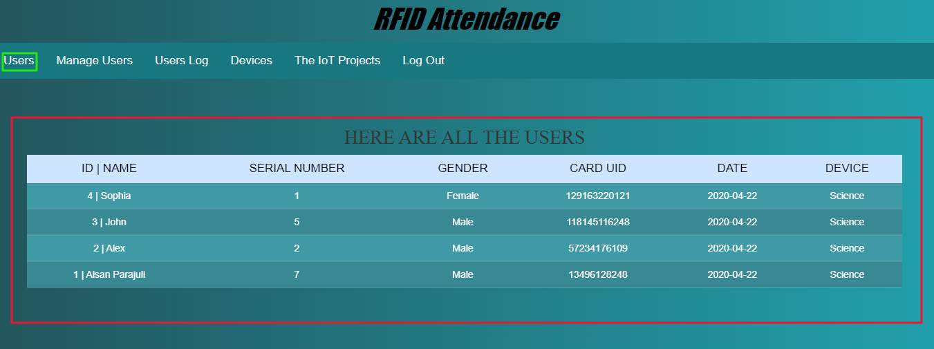 RFID Based Attendance System Using NodeMCU with PHP Web App