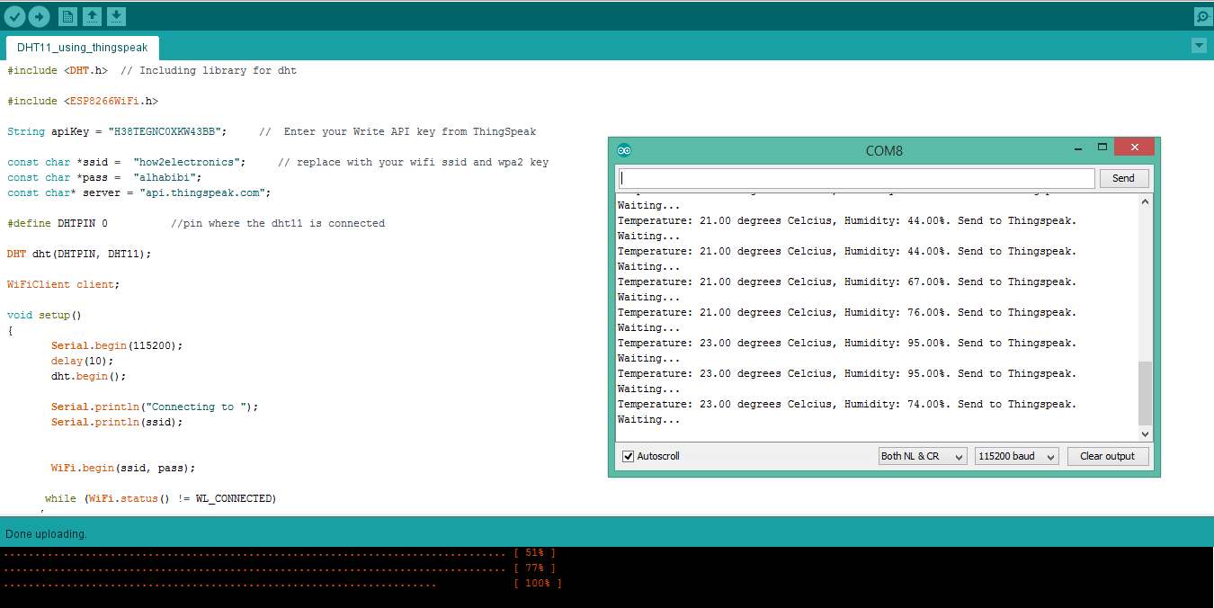 DHT11 Temperature and Humidity Monitor with NodeMCU on ThingSpeak