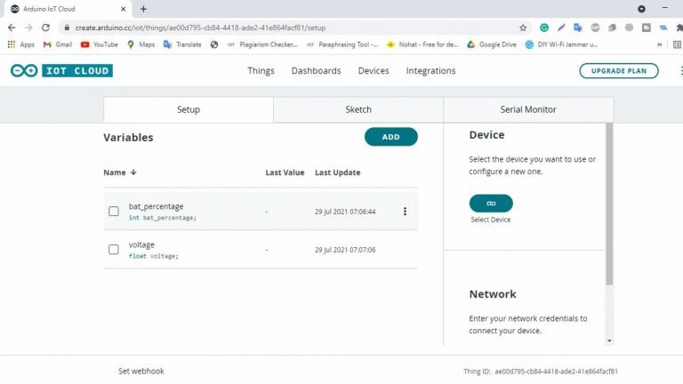 Battery Status Monitoring System using ESP8266 & Arduino IoT Cloud