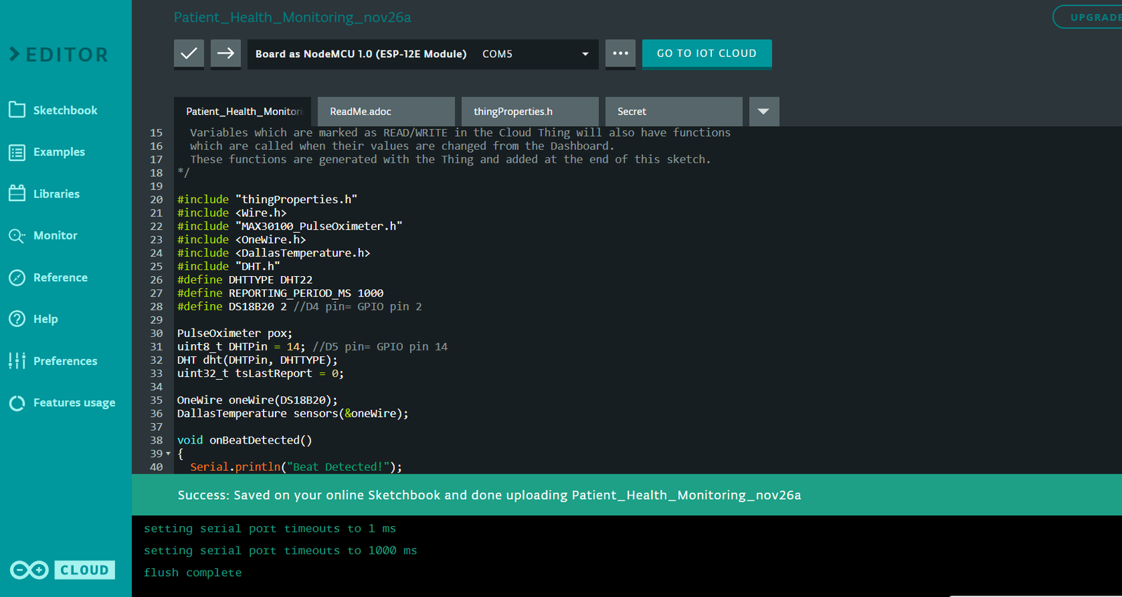 Patient Health Monitoring System using Arduino IoT Cloud with ESP8266