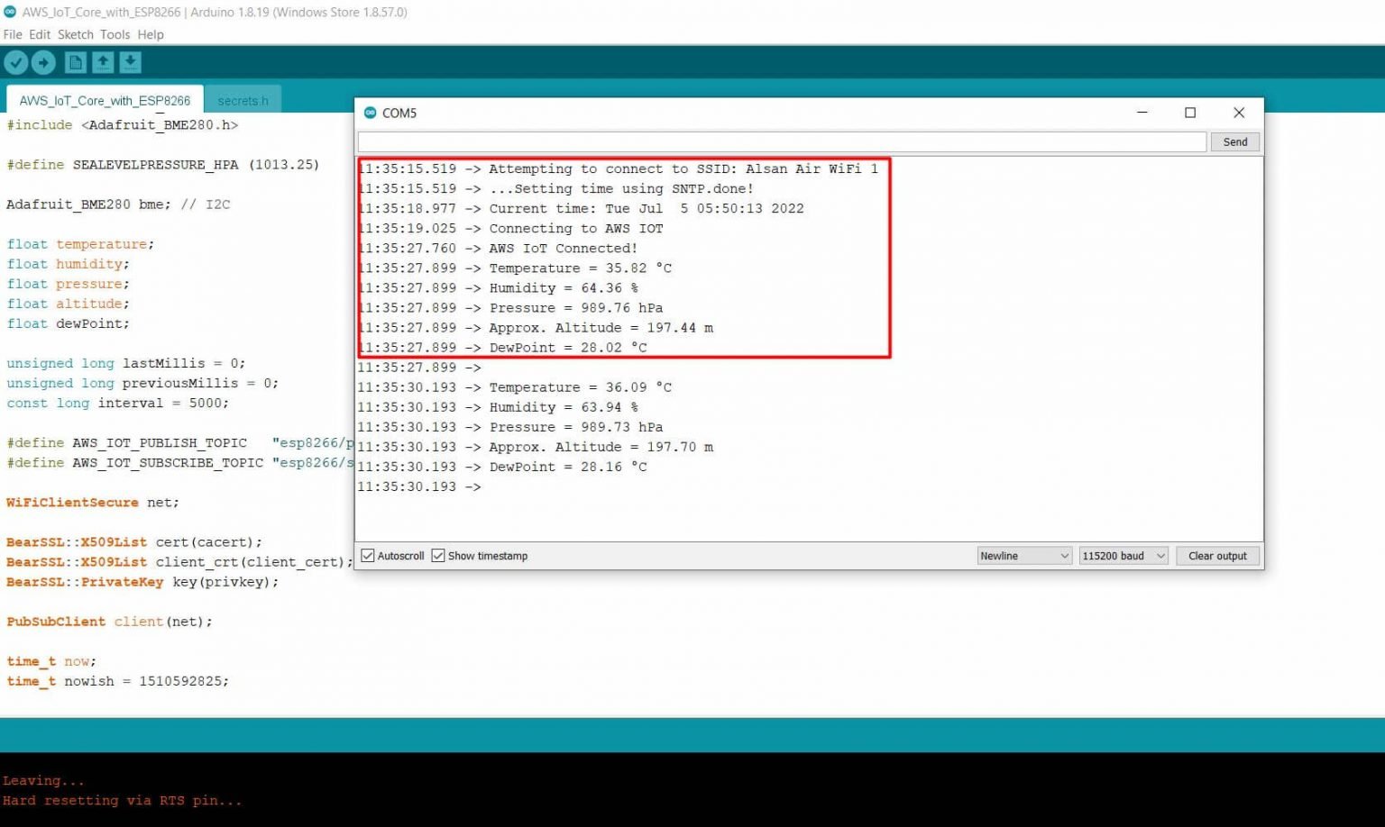 AWS IoT Core With ESP8266 & BME280 Sensor - IoT Projects Ideas