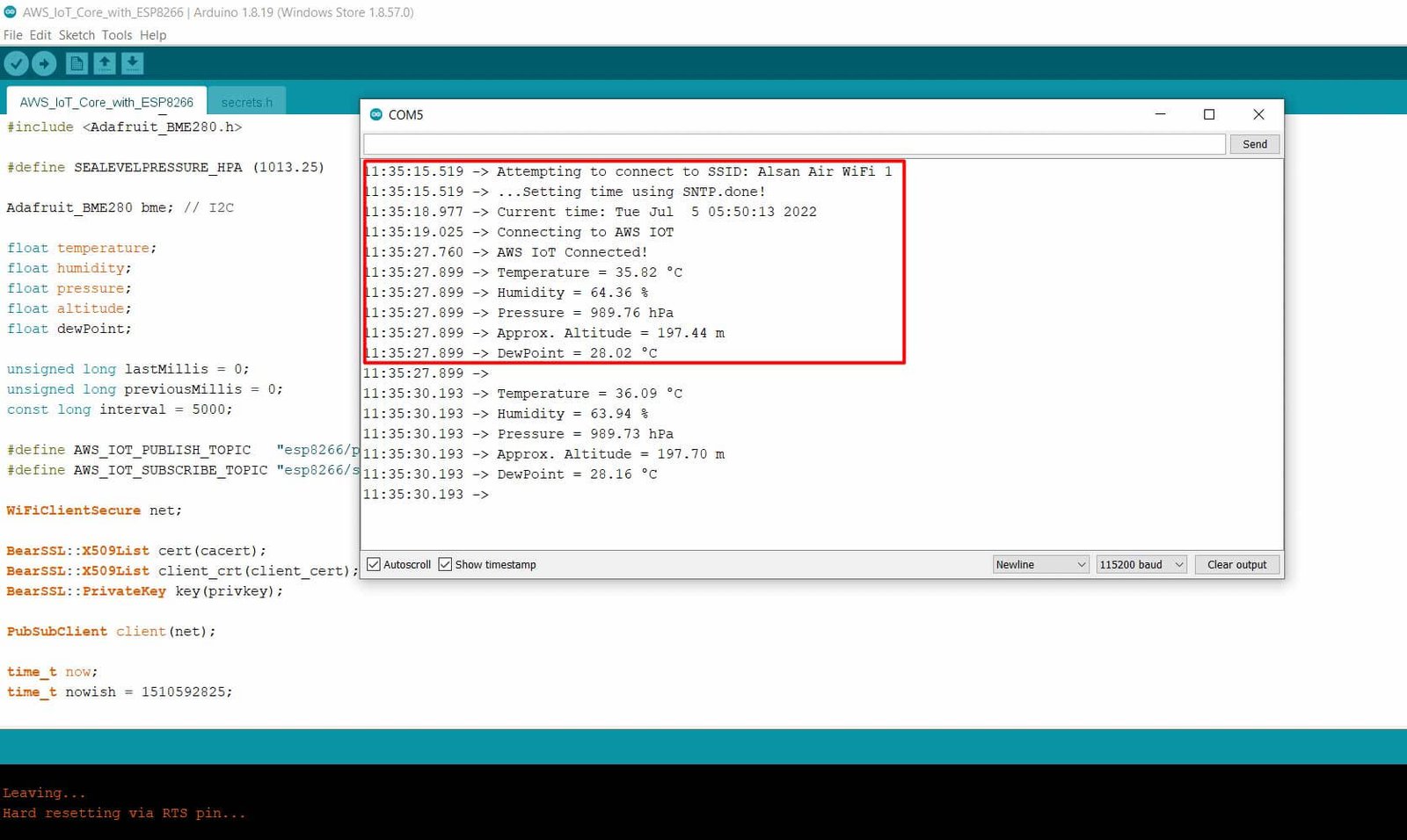 AWS IoT Core With ESP8266 & BME280 Sensor - IoT Projects Ideas