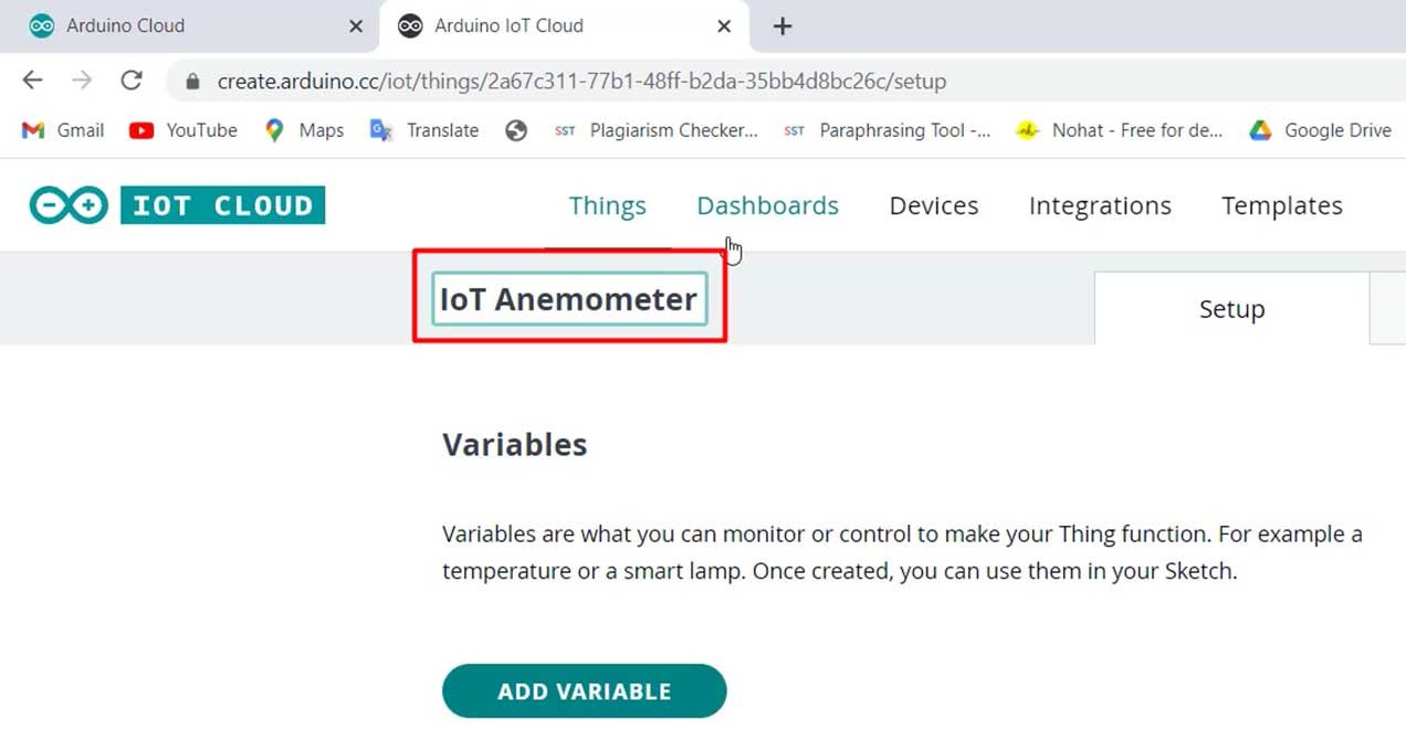 Iot Based Anemometer Using Esp8266 And Arduino Iot Cloud