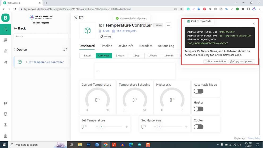 IoT Temperature Control System with ESP8266 & Blynk